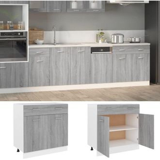 vidaXL Vidaxl - Armoire de plancher &agrave; tiroirs - &Eacute;l&eacute;ment bas de cuisine 80x46x81,5 cm - Bois ding&eacute;nierie sonoma gris - 2 compartiments et 1 tiroir