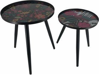 Toilinux Toilinux - Duo de tables gigogne Olga - Noir et fleuri