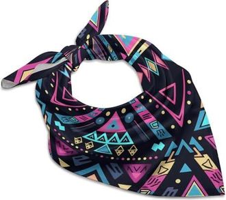 Generic Écharpe carrée aztèque en soie légère et géométrique ethnique pour cheveux respirante - Cadeau pour femme et homme, multicolore, 46x46cm
