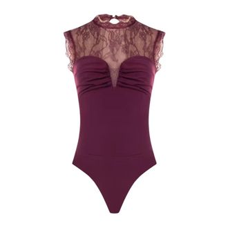 Rinascimento Body mit Spitze - - Tops - Damen - Lila - S