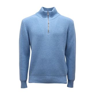 Ballantyne Pullover aus Wolle mit halbem Rei&szlig;verschluss - - Knitwear - Herren - Blau - S