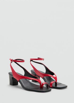 Mango Lederriemensandale mit Absatz rot - Damen - 36 - MANGO