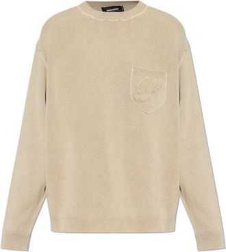 Dsquared2 Homme, Pulls, Beige, Taille: M Pull Signature en Maille Jersey