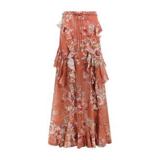 Zimmermann Femme, Jupes, Brun, Taille: 38 FR Rust Floral Ruffled Maxi Skirt