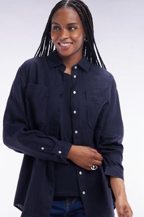 Eden Park Chemise &Agrave; Poches Plaqu&eacute;es En Lin Marine Coupe Oversized