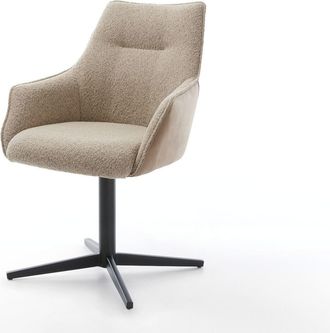 DELIFE Drehstuhl Alja-Flex mit Armlehnen Materialmix Schlamm Fußkreuz Schwarz 360° drehbar Taschenfederkern, Esszimmerstühle