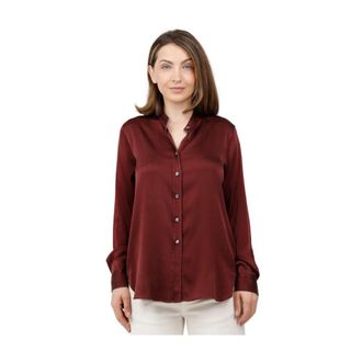 Caliban Seidenhemd mit Mandarin-Kragen - - Blouses & Shirts - Damen - Rot - 3XL