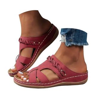 Generic Sandales orthopédiques larges pour femme, chaussures dété antidérapantes pour lextérieur, chaussures de plage compensées à bout large et sangle de che