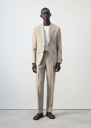 Mango Veste costume Amalfi 100 % lin slim-fit beige - Homme - 46 - MANGO MAN