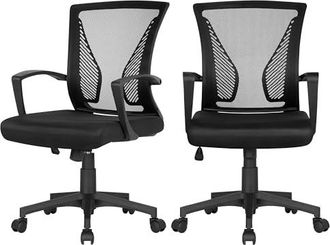 Yaheetech Lot de 2 Chaises Bureau Fauteuil de Bureau Inclinables Ergonomique &agrave; roulettes Pivotante Maille Noir avec Grand Si&egrave;ge