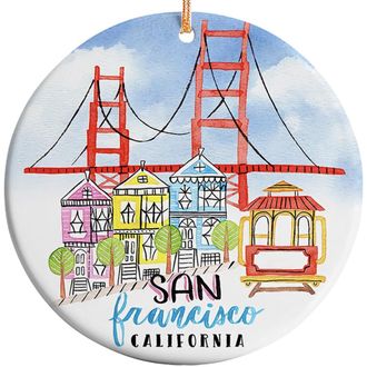 Generic Keramik Weihnachts Ornamente, Weihnachtsdeko f&uuml;r Weihnachtsbaum, San Francisco Kalifornien Golden Gate Bridge gemalt, Christbaum Schmuck, mit Seil