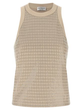 Brunello Cucinelli Dazzling Check Embroidery Tank Top - Beige