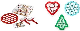 Lékué Kit Petits Fours, Plastique, Rouge, 30 x 30 x 1,5 cm & Set 3 Pochoirs Cookies Noël