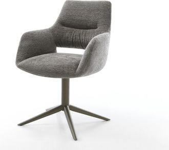 DELIFE Drehstuhl Yago-Flex mit Armlehnen Boucl&eacute; Soft Schlamm Fu&szlig;kreuz Effektfinish Titan 360&deg; drehbar Wippfunktion Taschenfederkern, Esszimmerst&uuml;hle