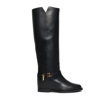 Via Roma 15 Schwarzer Lederstiefel mit Accessoire - - Shoes - Damen - Schwarzk - 37 EU