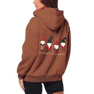 Generic Sweat &agrave; capuche de sport d&eacute;contract&eacute; &agrave; manches longues avec cordon de serrage et fermeture &eacute;clair pour femme, marron, XXL