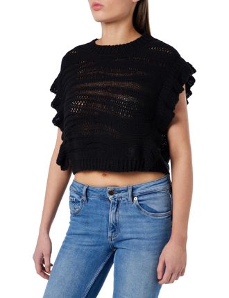 Pinko Damen Ginestra Drop Stitch Strick und beweglicher Streifen Mode-Weste, Z99_Schwarz Limousine, X-Large