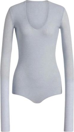 Alberta Ferretti Femme, Tops, Bleu, Taille: 38 FR Printed Tulle Bodysuit