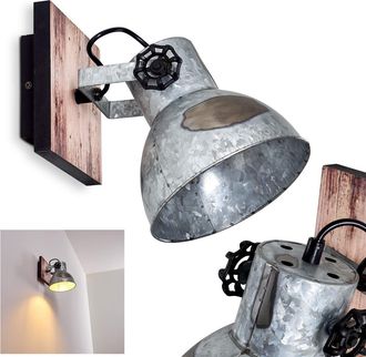 HOFSTEIN Wandleuchte Hora, verstellbare Wandlampe aus Stahl in Schwarz/Silber m. Holzoptik, 1-flammig, 1 x E27-Fassung, Wandspot im Retro/Vintage Design m. Git
