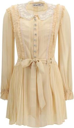 Self Portrait Robe courte pliss&eacute;e en georgette - Femme - Robes - Beige - Taille: 36 FR
