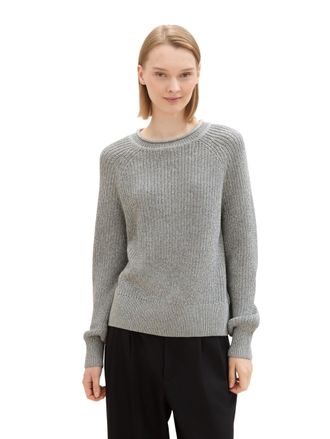 Tom Tailor Damen Strickpullover mit leichten Ballonärmeln, 10658 - Cement Grey Mélange, XXL