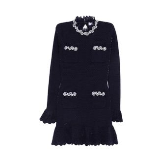 Self Portrait H&auml;kel-Strick-Minikleid - - Dresses - Damen - Blau - XS