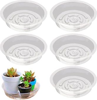 Generic Plateaux de en Pot | Plateau de Fleurs Transparent dext&eacute;rieur - Plateaux de multifonctionnels pour lint&eacute;rieur et lext&eacute;rieur, 5 soucoupes Transparentes