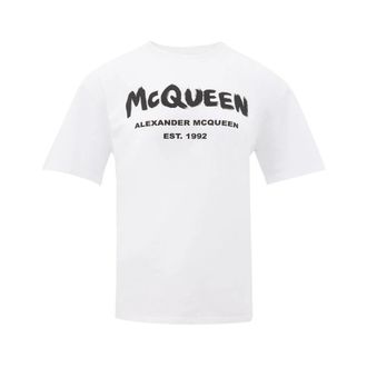 Alexander McQueen Wei&szlig;es Baumwoll-T-Shirt mit Logo-Print - - Tops - Damen - Wei&szlig; - 2XS