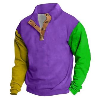 Generic Mardi Gras Pull pour homme avec col montant et boutons - Doux et respirant - Manches longues, violet, 3XL