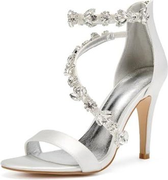 Generic Chaussures Mari&eacute;e Femmes Aiguille Haut High Ouvert Bout Stylet Sandales Mariage Dress Heels Chaussures 10.5 CM,Ivoire,37 EU