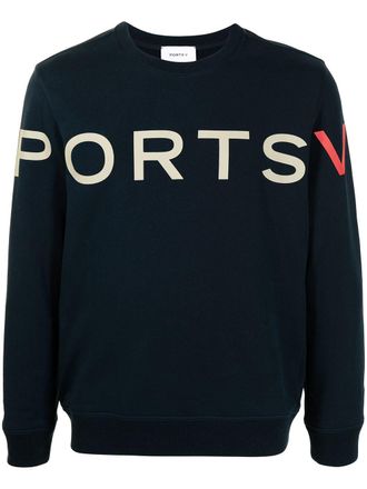 Ports V sweat en coton &agrave; logo imprim&eacute; - Bleu