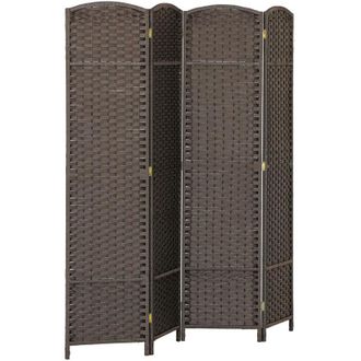 HOMCOM Paravent int&eacute;rieur pliable 4 panneaux 160 x 170 cm - s&eacute;parateur de pi&egrave;ce finition tress&eacute;e - PP bois pin brun