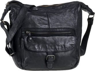 Bear Design Shopper Beuteltasche Schultertasche Anna CL32612 gewaschenes Leder Vintage Used Look 30/27/9 cm (Schwarz)