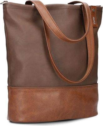 zwei Damen Shopper JANA J145 Tote Bag 10 Liter, Bicolor Einkaufstasche im Canvas-Stil, weiches Kunstleder, Laptopfach, Schlüsselband, Reißverschluss-Fach, 