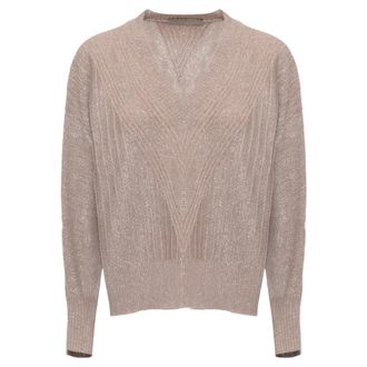 D.exterior Lurex-Wollpullover mit V-Ausschnitt - - Knitwear - Damen - Beige - M