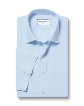 CHARLES TYRWHITT B&uuml;gelfreies Popeline-Kurzarmhemd - Himmelblau