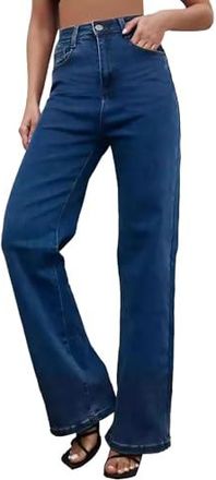 Generic Jean pour femme Baggy Jambes droites Style Vintage Taille haute Coupe droite Jambe large Grande taille Coupe droite Tendance Jambes larges D&eacute;contract&eacute;