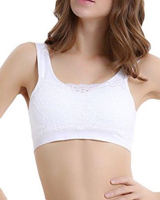 Yonglan Femme Soutien-Gorge Sport Brassiere Dentelle sans Armature Yoga Sommeil Fitness Lingerie Blanc M