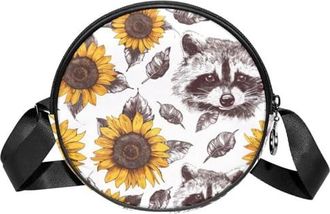 Generic Petit sac &agrave; bandouli&egrave;re circulaire pour femme, motif tournesols laveurs, sac &agrave; dos &agrave; bandouli&egrave;re avec fermeture &eacute;clair, bretelles r&eacute;glables, sac &agrave; mai