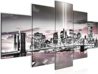 Runa Art Bild New York 5 Teilig Brooklyn Bridge Grau Rosa Wandbilder auf Vlies Leinwand 053053b