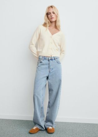 Mango Cardigan col en V laine m&eacute;lang&eacute;e &eacute;cru - Femme - S - MANGO