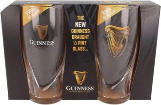 Guinness Offizielles Guinness Logo 2er Pack 1/2 Pint-Glas-Set mit geprägter Harfe