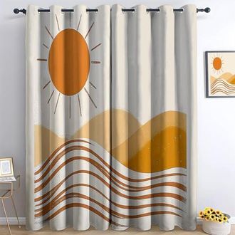 Generic Rideaux Soleil Simple Géométrique Isolant Anti Froid et Chaleur 100L X 178H cm (2 Panneaux) Tenture Opaque à Oeillets Isolation Lumiere UV Decoration 