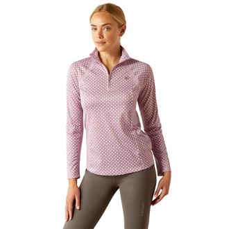 Ariat Womens Sunstopper 3.0 1/4 Zip Baselayer Top Long Sleeve in Lavender Mist Tile, Size X-Small, by Ariat