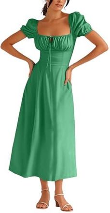 Generic Robe amincissante d&eacute;t&eacute; 2026 pour femme, style fran&ccedil;ais, couleur unie, mince, confortable, imprim&eacute;, Vert, XXL