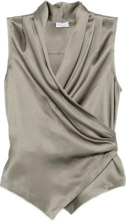 Brunello Cucinelli Femme, Blouses et Chemises, Vert, Taille: 40 FR Sleeveless Wrap Top