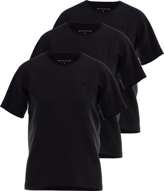 Tom Tailor 3er Pack Herren Basic T-Shirt mit Rundhals aus Baumwolle (DE/NL/SE/PL, Numerisch, 64, Regular, Regular, schwarz-dunkel-Uni)
