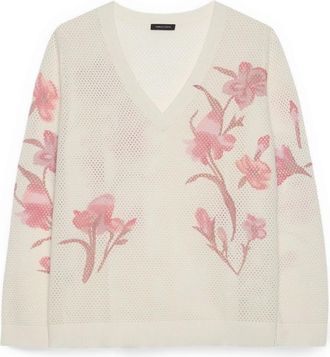 Fiorella Rubino Femme, Pulls, Blanc, Taille: 46 FR Top en maille ajour&eacute;e avec imprim&eacute; floral
