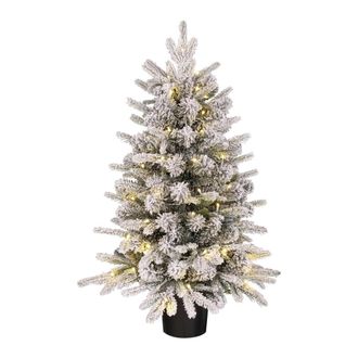 Black Box Trees Grimshaw K&uuml;nstlicher Weihnachtsbaum im Topf mit LED-Beleuchtung und Timerfunktion - H90 x &Oslash;61 cm - Gr&uuml;n, Wei&szlig;