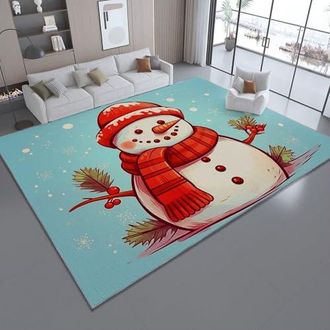 Generic Tapis de Salon 160 x 230 cm - Antid&eacute;rapant, Doux Lavable en Machine, Motif Bonhomme De Neige Mignon De No&euml;l en Dessin Anim&eacute; - Tapis de Sol pour Chambr